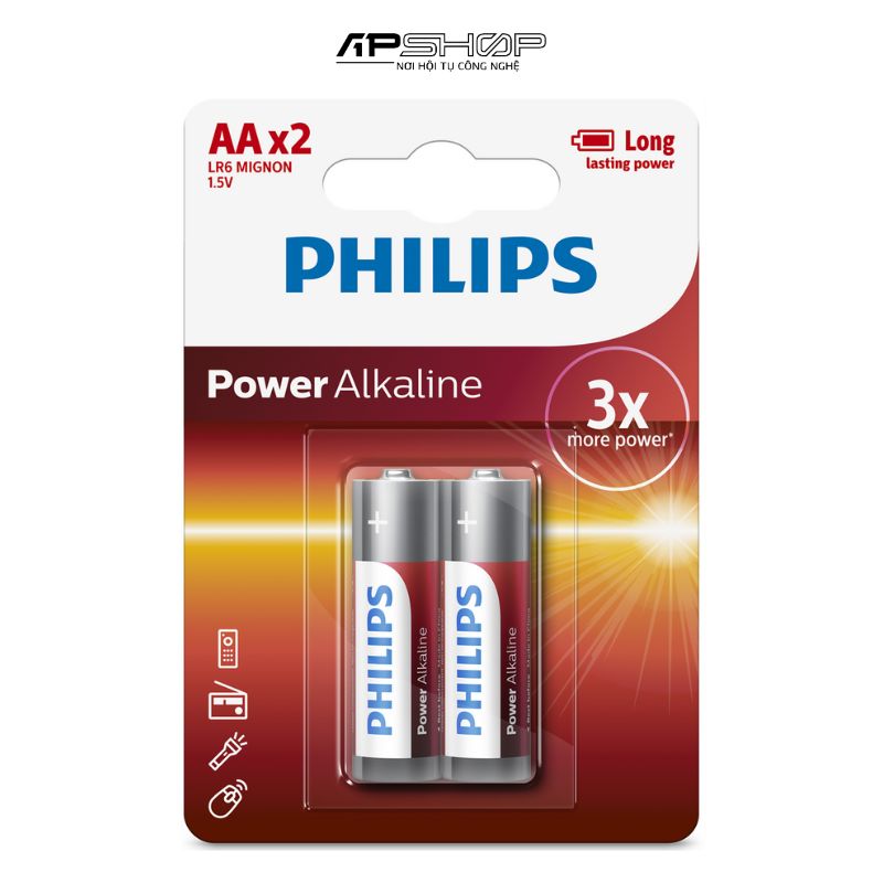 Pin Kiềm Alkaline AA Philips LR6P2B | Vỉ 2 viên | Điện thế: 1.5V ...