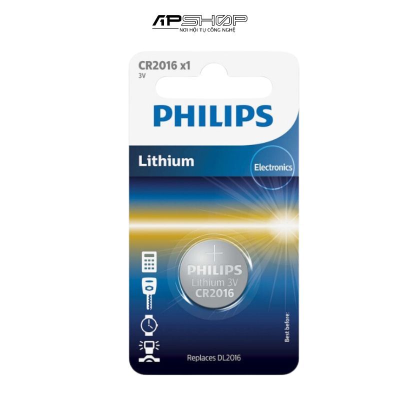 Pin Lithium 75mAh Philips CR2016 | Vỉ 5 viên | Điện thế: 3.0V – APSHOP.VN