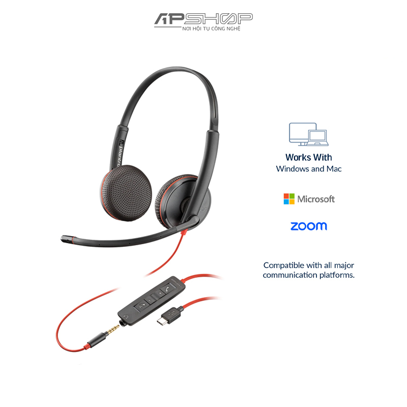 Tai nghe có dây Poly Blackwire 3225 Stereo USB C | 3.5mm Plug | USB C ...