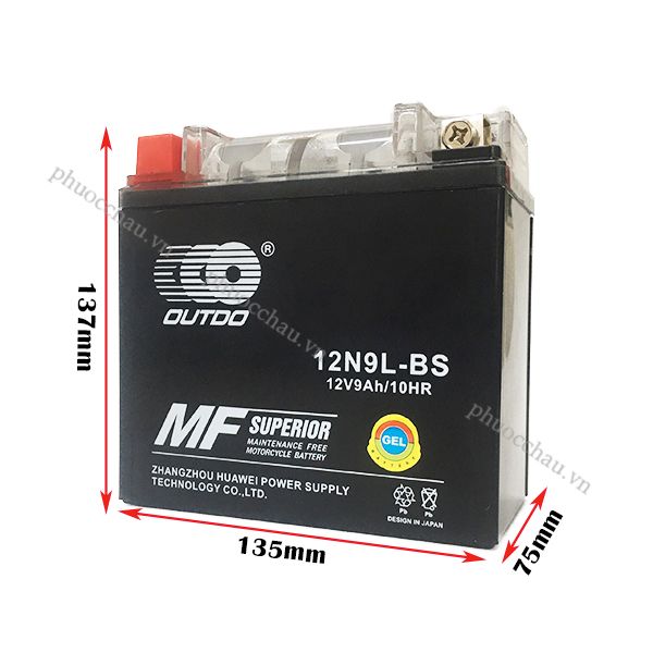 ẮC QUY XE MOTO PHÂN KHỐI LỚN OUTDO 12N9L-BS 12V - 9AH