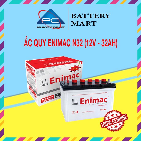 Bình Ắc Quy Xe Tải, Xe Ô Tô 12V-32Ah, Ắc Quy ENIMAC N32-2 Cọc