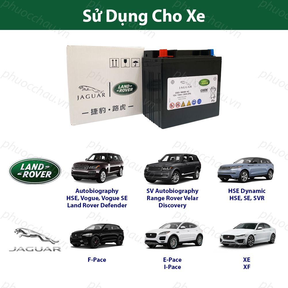 Ắc quy phụ xe Range Rover, Land Rover, Jaguar 12V14AH 200A (EN) CX23-1