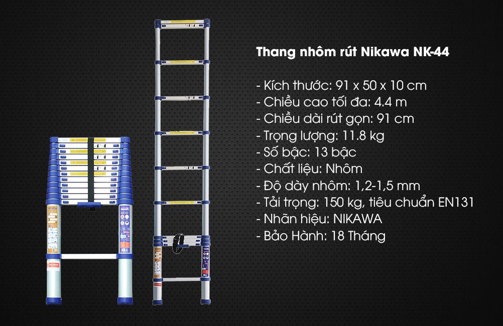 Thang nhôm rút đơn Nikawa NK-44 – Savimax.vn