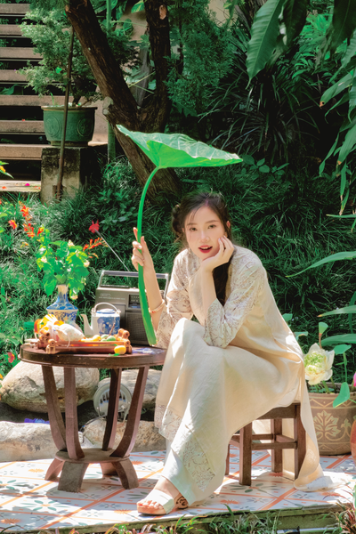 Áo dài linen Thanh Chi cổ đứng