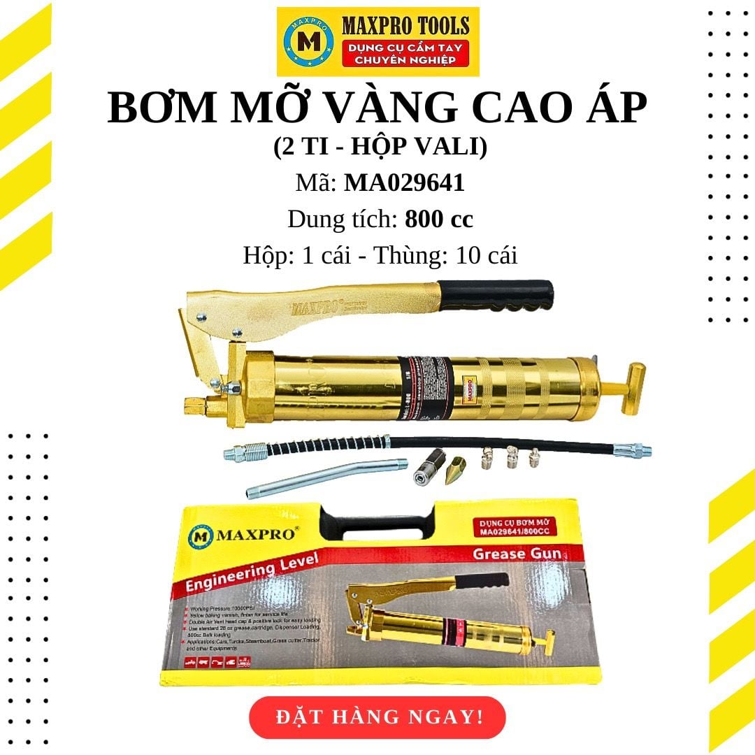 Bơm mỡ vali vàng ( cao áp - 2 ti) 800cc – Maxpro