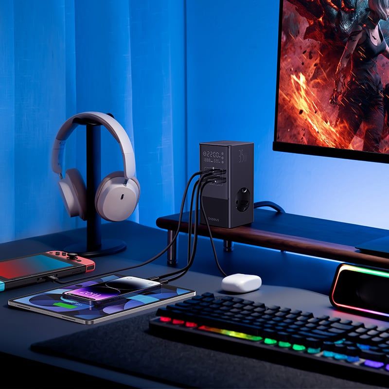 Bộ Sạc Nhanh Baseus PowerCombo Tower Digital PowerStrip 3AC+2U+2C 35W