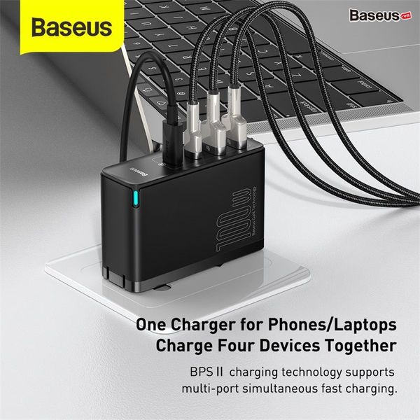 Bộ sạc nhanh Baseus GaN2 Pro Quick Charger 4 Ports (100W, Type C*2 & U