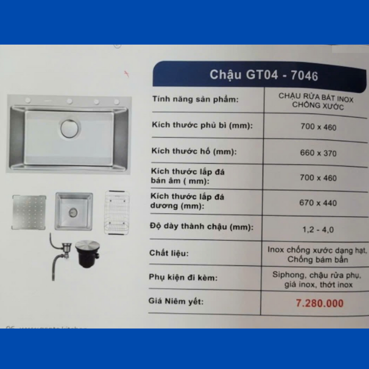 Chậu rửa bát 1 hố GENTO GT04-7046 chống xước, chống bám bẩn – Bếp Trường Phát