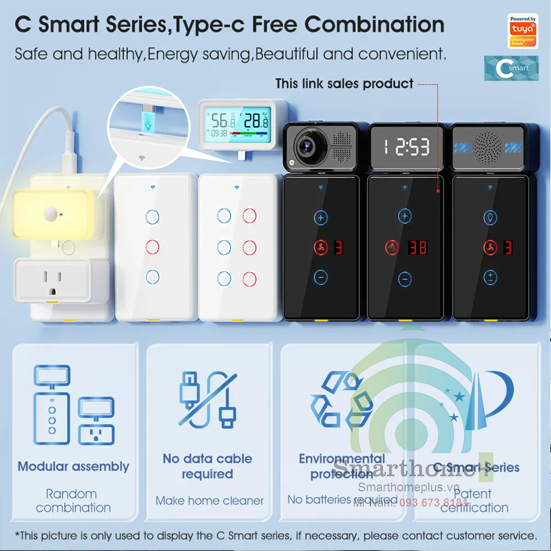 Công Tắc 20A C Smart Series Bình Nóng Lạnh Wifi USB Type C Tuya CFW1US ...