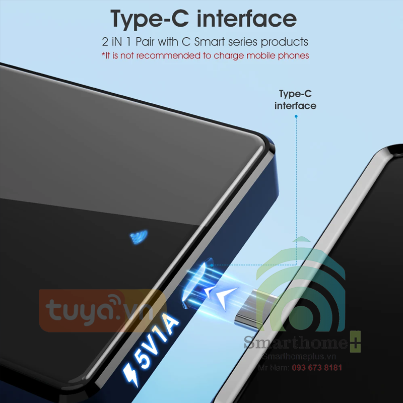 Công Tắc 20A C Smart Series Bình Nóng Lạnh Wifi USB Type C Tuya CFW1US ...