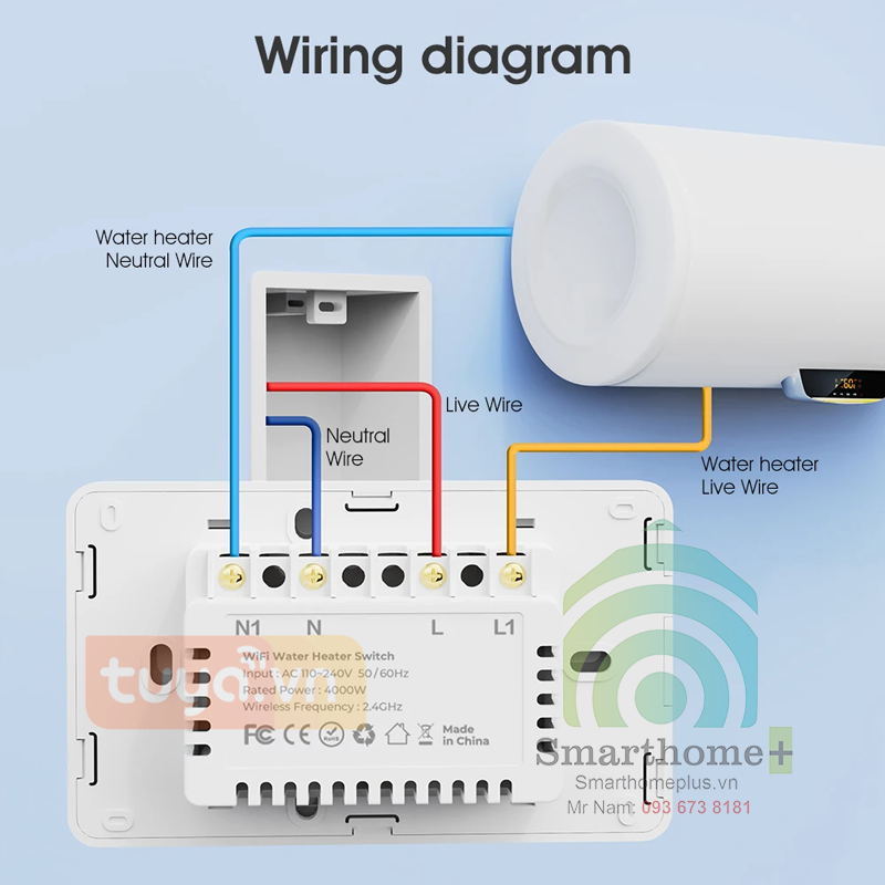 Công Tắc 20A C Smart Series Bình Nóng Lạnh Wifi USB Type C Tuya CFW1US ...