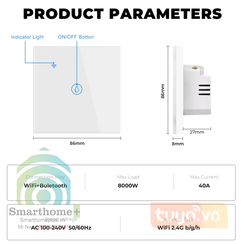 Công Tắc WiFi Tuya Công Suất Cao 40A Hình Vuông FW6-EU – SmartHomePlus ...
