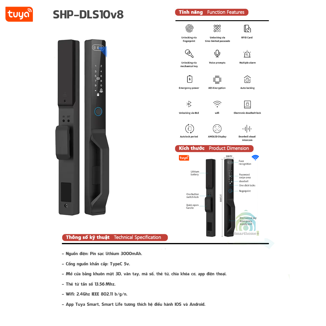 Khóa Cửa Nhôm Xingfa FaceID Chống Nước IP66 Wifi Tuya SHP-DLS10v5 – SmartHomePlus Việt Nam ...