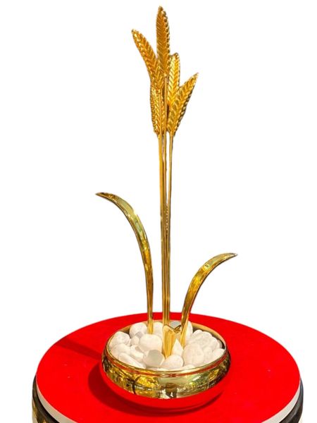 Chậu cây lúa mạ vàng 24k bằng đồng đỏ đúc nguyên khối – Đồng Phong Thủy