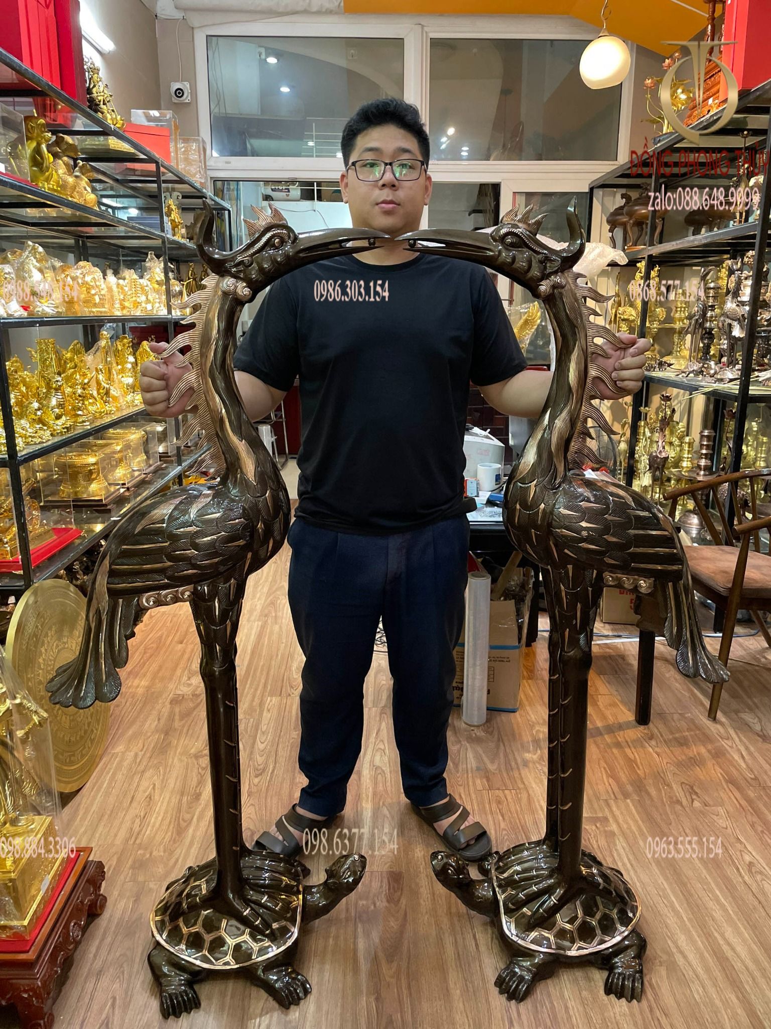 Đôi hạc đồng 1m55 đồng đỏ 80kg – Đồng Phong Thủy