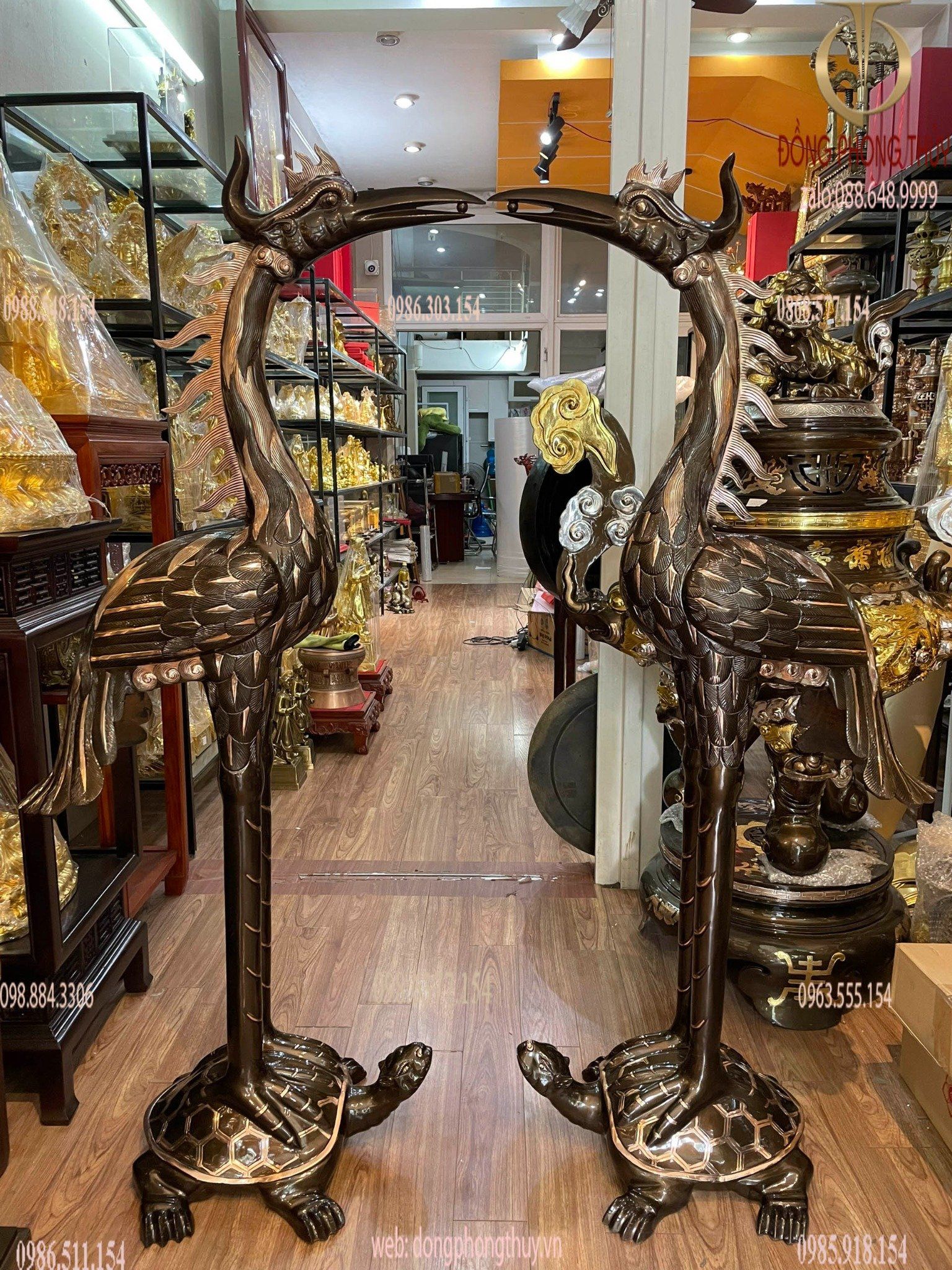 Đôi hạc đồng 1m55 đồng đỏ 80kg – Đồng Phong Thủy