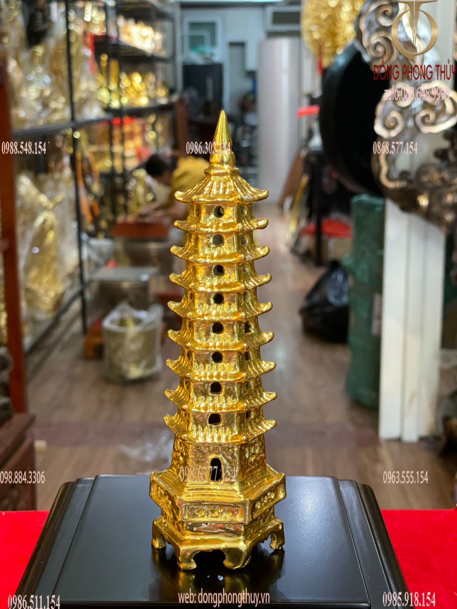 Tháp văn xương 9 tầng cao 29cm bằng đồng dát vàng 24k – Đồng Phong Thủy