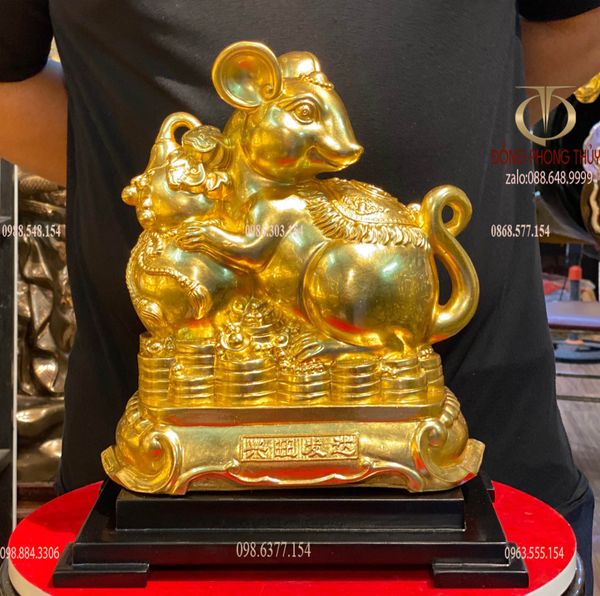 Quà tặng mạ vàng: Tượng chuột dát vàng 24k – Đồng Phong Thủy