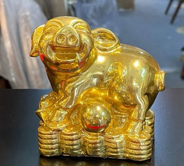 tượng heo phong thủy bằng đồng dát vàng 24k – Đồng Phong Thủy