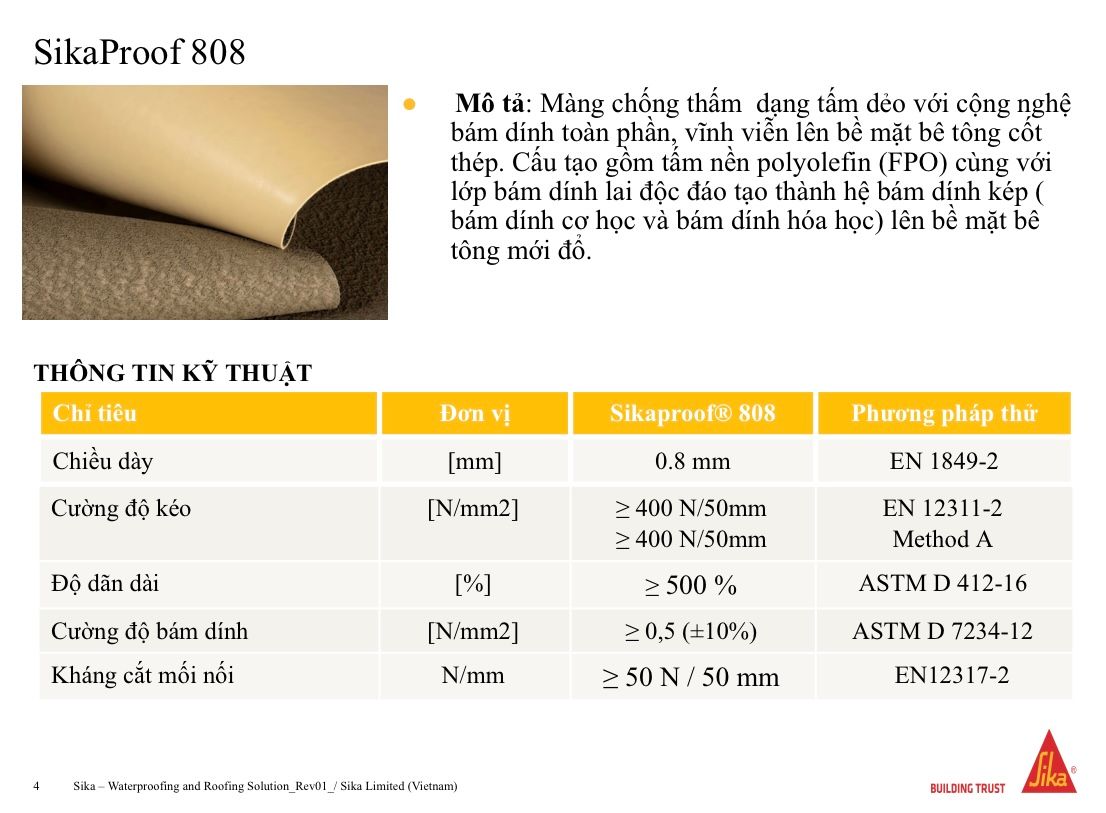 SikaProof 808 - Màng chống thấm gốc TPO – Hóa chất xây dựng