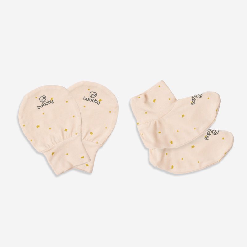 Bộ bao chân, bao tay BU Baby Bambus Glory Free size - Trắng in vương m ...