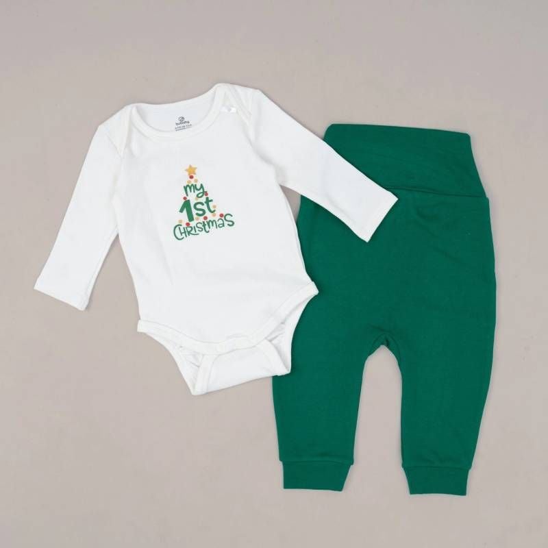 Bộ Body chip dài tay Bu Baby kèm quần cạp cao Joyeux Noel Trắng - xanh ...