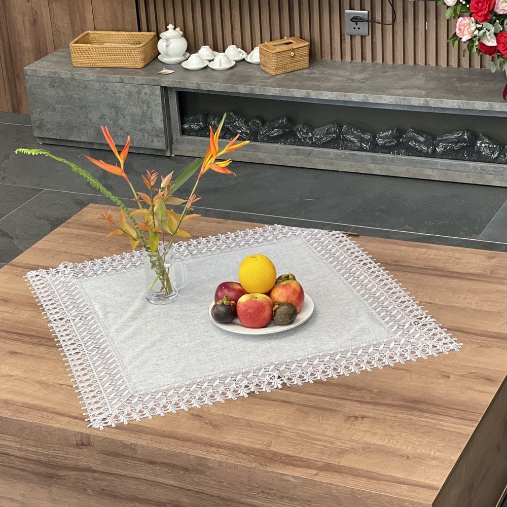 Khăn trải bàn trà hình vuông Linen phối ren 85x85 - DA555 – Khăn trải ...
