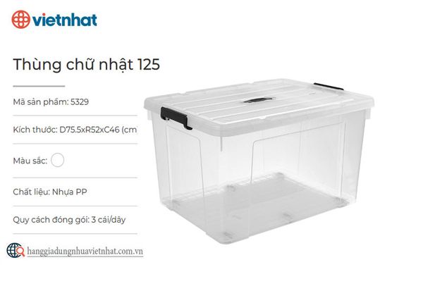 Thùng chữ nhật 125L - 5329 – Nhựa Việt Nhật Plastic - Hokori cao cấp