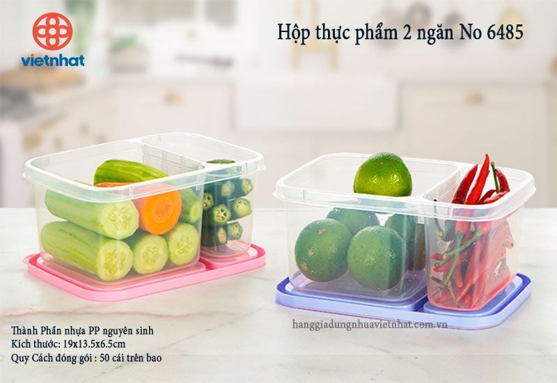 Hộp thực phẩm 2 ngăn 6485 – Nhựa Việt Nhật Plastic - Hokori cao cấp
