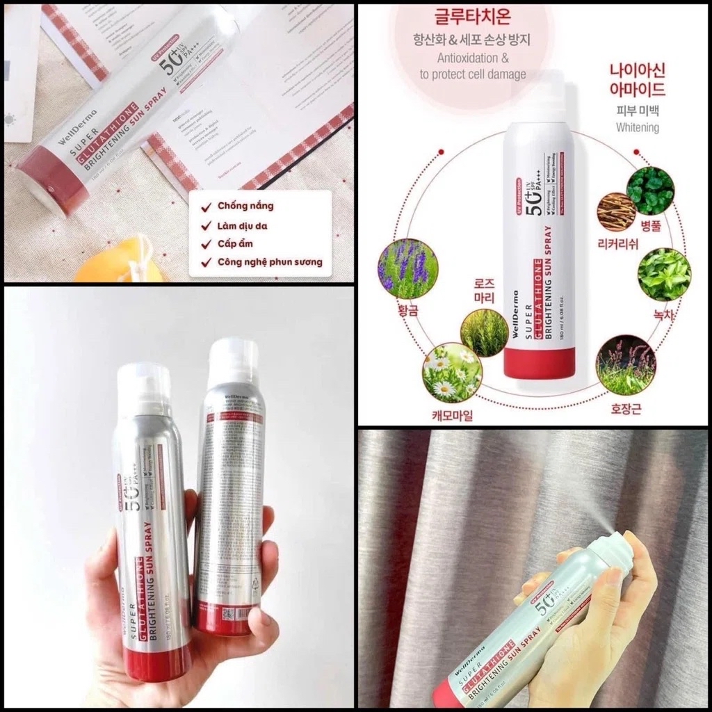 Xịt Chống Nắng Wellderma Super Glutathione Brightening Sunspray SPF50+