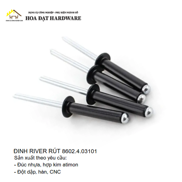 Đinh Rive rút, bằng nhôm, đầu đen - 8602.4.03101