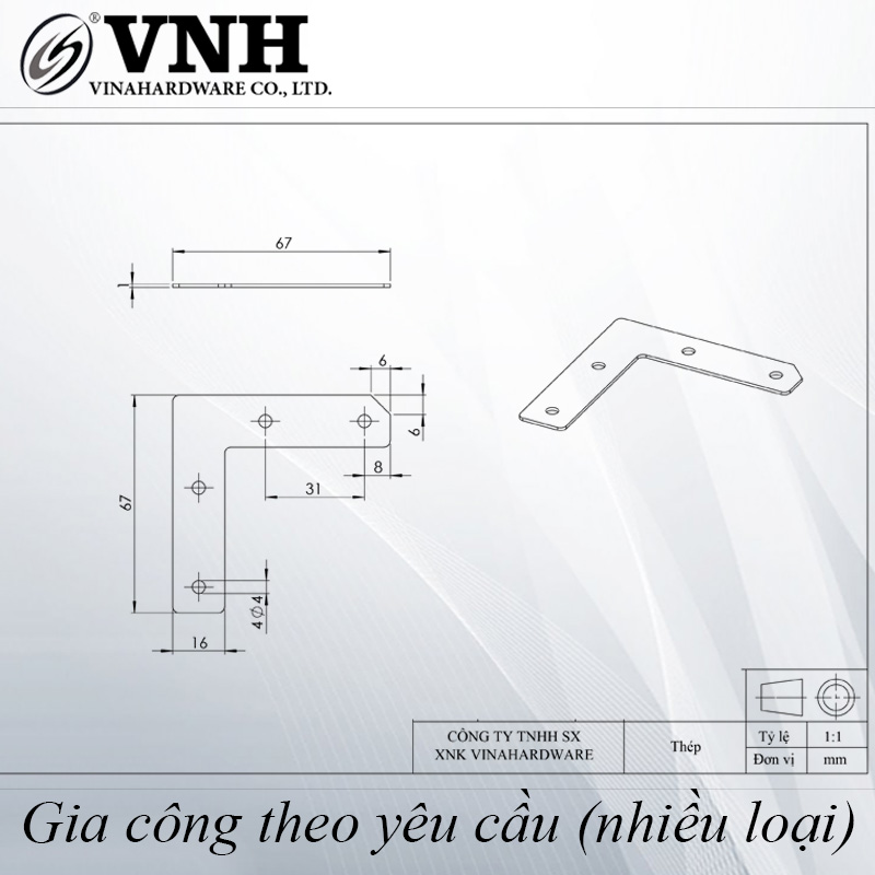 Pat ( bas) sắt chữ L Vinahardware kích thước 67x16x1mm bảy màu P1667-P
