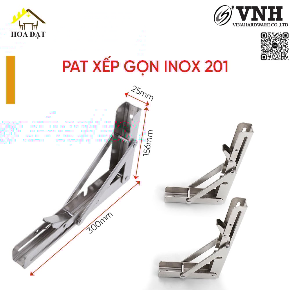 Pat ( bas) xếp gọn inox 201 Vinahardware loại 300mm (12 inch) - Giá đỡ