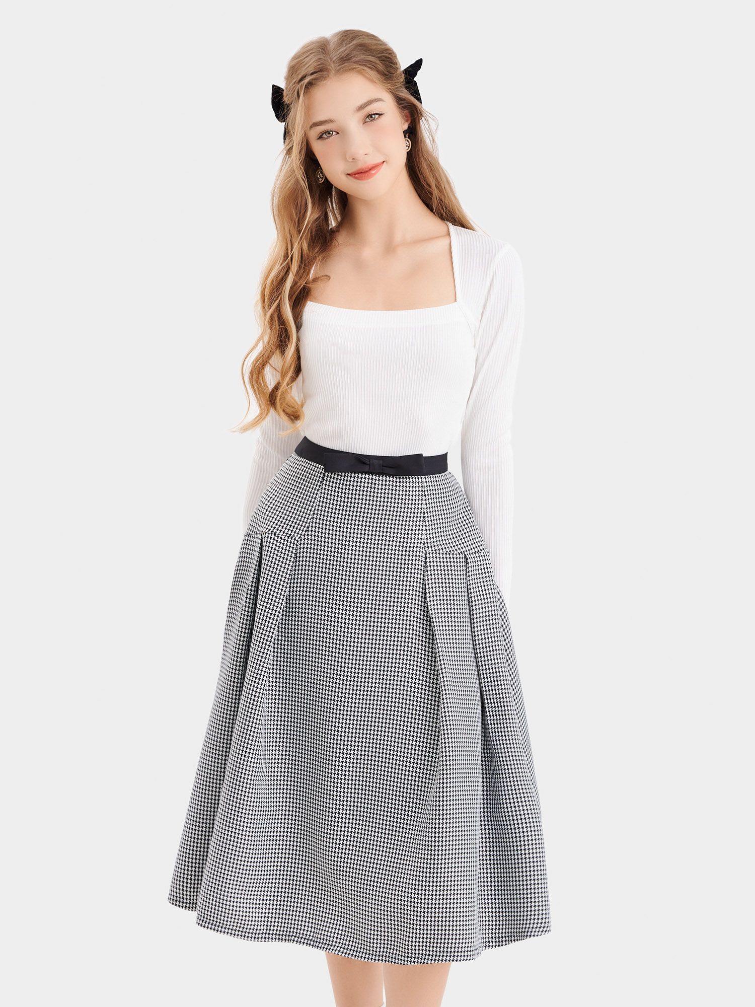 Váy midi họa tiết houndstooth – MARC