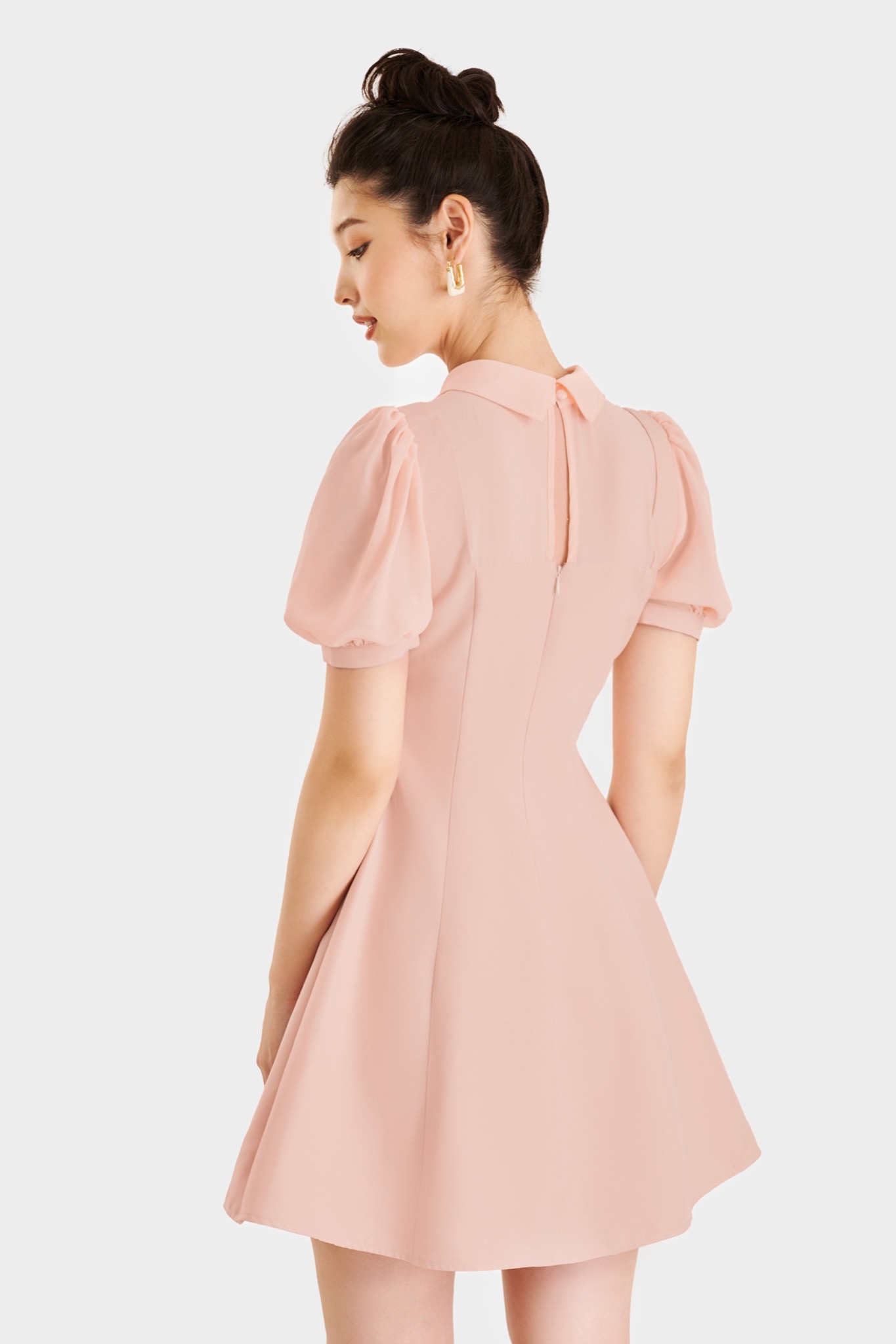 Đầm mini form A cổ sơ mi tay phồng – MARC