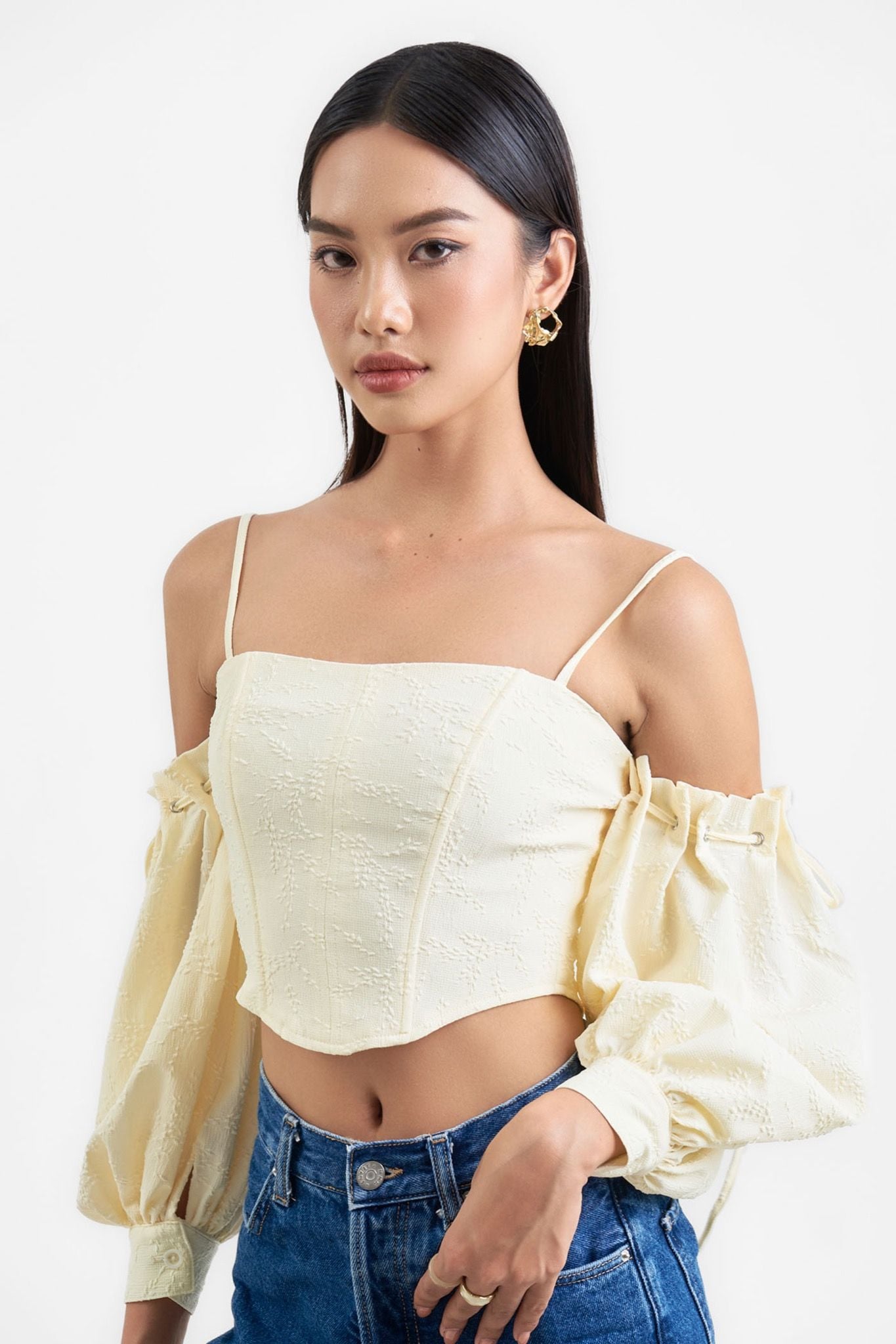 Áo croset 2 dây tay phồng cột nơ vai – MARC