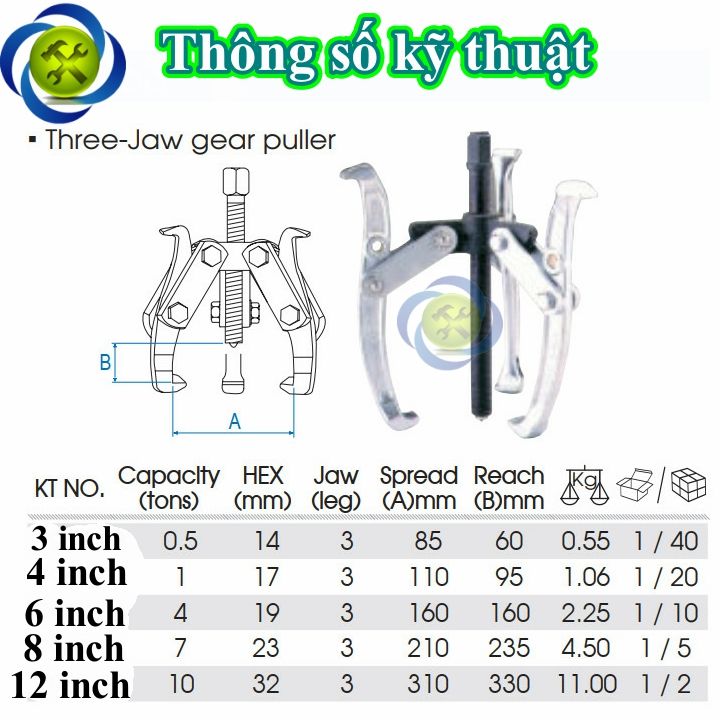 Cảo ba chấu 4 inch KWT 3-04CRV 100mm – CÔNG TY TNHH DỤNG CỤ CƠ KHÍ THANH TRÚC