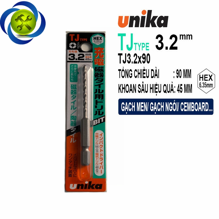 Mũi khoan gạch men 3.2mm Unika TJ 3.2x90 đuôi lục giác – CÔNG TY TNHH DỤNG CỤ CƠ KHÍ THANH TRÚC