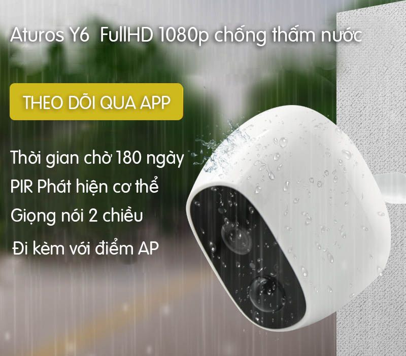 Camera IP không dây wifi dùng pin rời, chống thấm nước Aturos Y6 Full ...