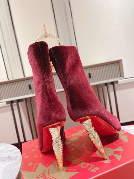 Boot nhung Lou.bou.tin* gót trạm vân tráng vàng sang đẹp độc đáo mẫu m ...