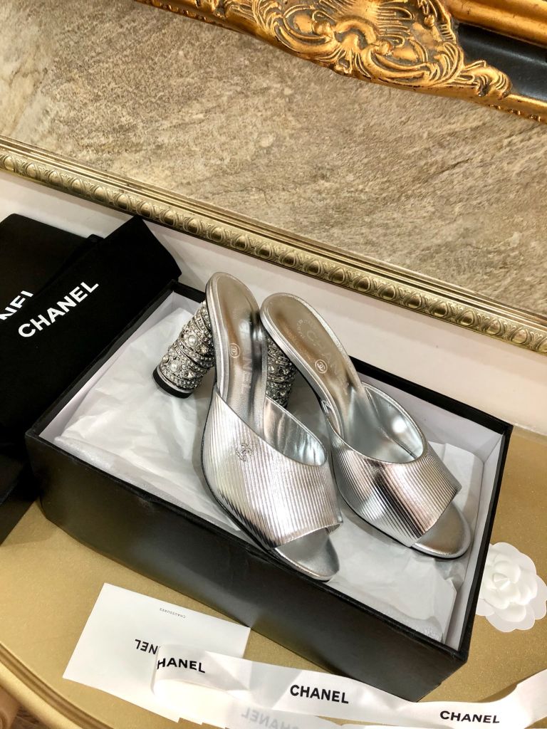 Dép cao gót CHNEL* cao 8cm gót nạm hạt đẹp sang VIP 1:1 1600k Dòng Mar ...