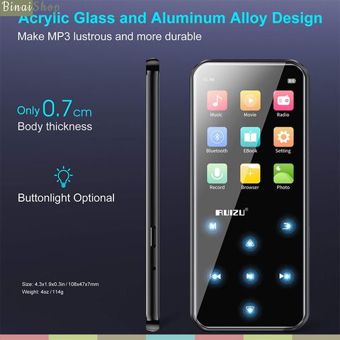 Ruizu D19 - Máy nghe nhạc Lossless Siêu Mỏng, Bluetooth 5.0 (16GB) – BINAI