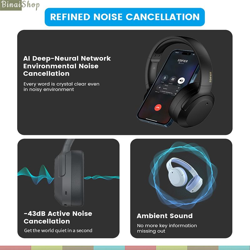 Edifier W820NB Plus - Tai nghe Bluetooth 5.2, ANC, Hi-res Wirless – BINAI