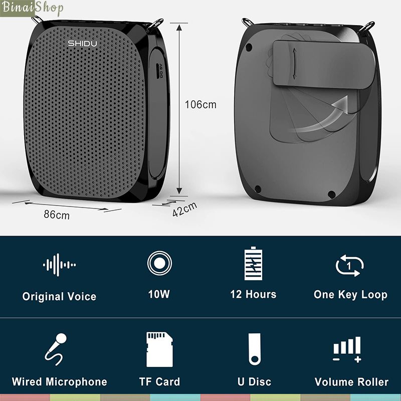 Shidu SD-S258 - Máy Trợ Giảng Có Dây, Công Suất 10W, Sử Dụng 15 Giờ – BINAI