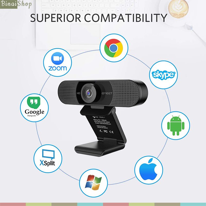 Emeet C960 / C960 4K - Webcam Họp Trực Tuyến Góc Rộng, Full HD/ 4K – BINAI
