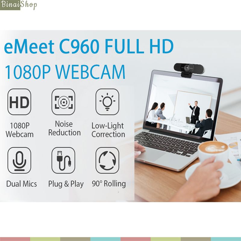Emeet C960 / C960 4K - Webcam Họp Trực Tuyến Góc Rộng, Full HD/ 4K – BINAI