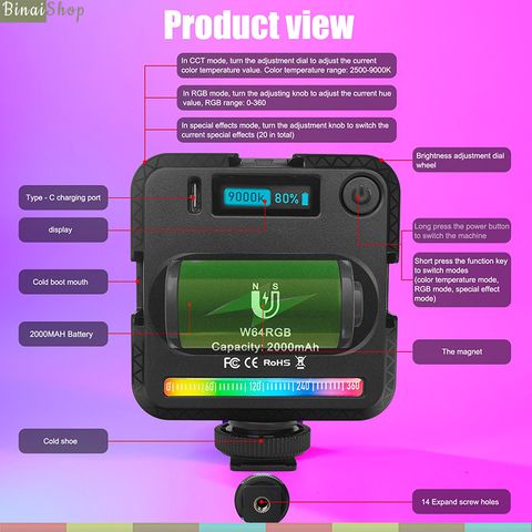 Luxceo W64 RGB - Đèn LED Hỗ Trợ 20 Hiệu Ứng Cho Quay Phim, Chụp Hình – BINAI