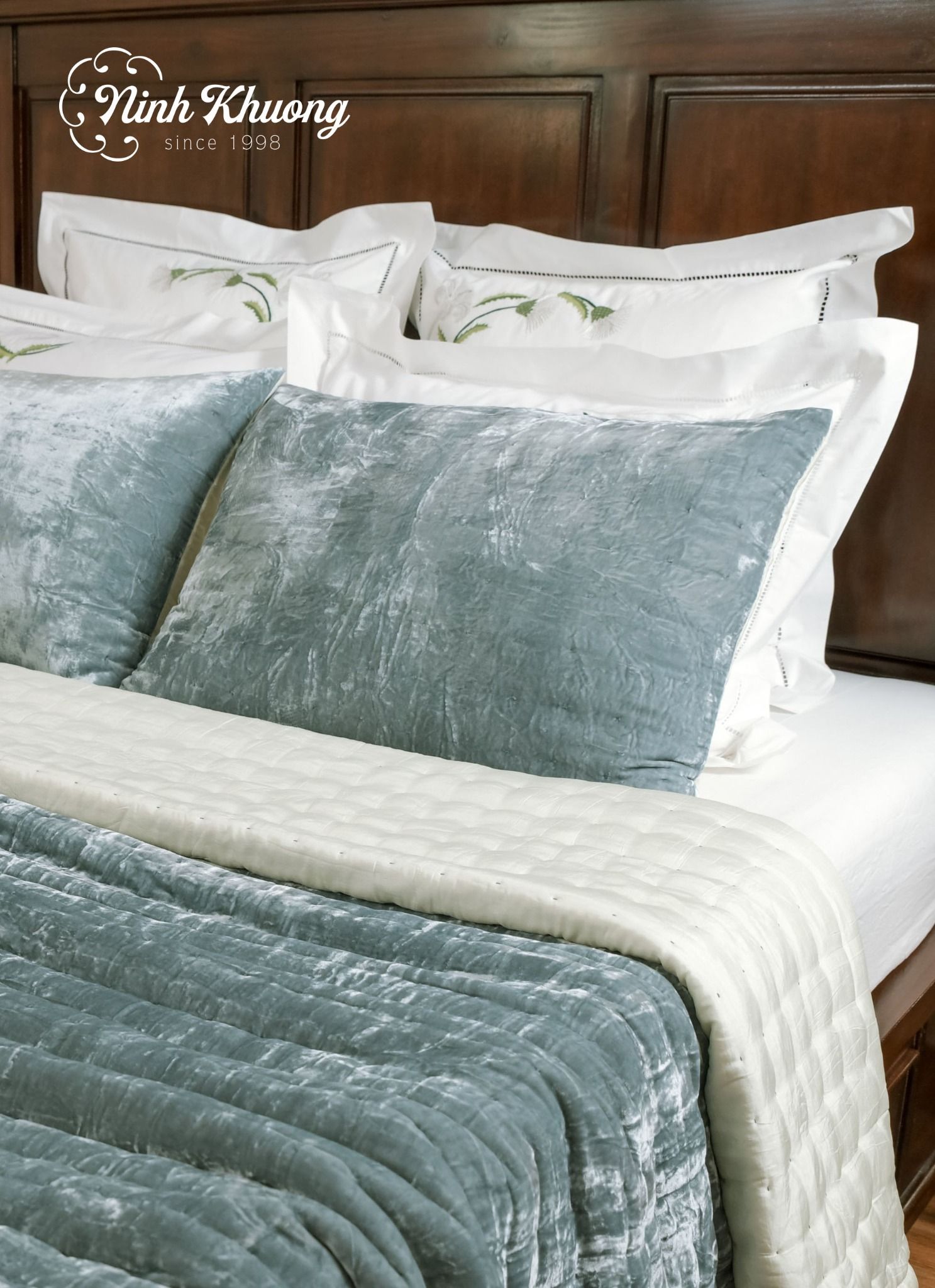 [SET] Mền gối nhung lụa - Xanh ngọc – Ninh Khương