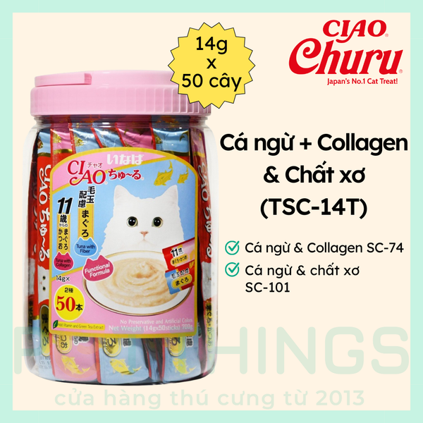 Súp Thưởng Cho Mèo CIAO Churu TSC-14T Tuna With Collagen & Fiber 14gx5 ...