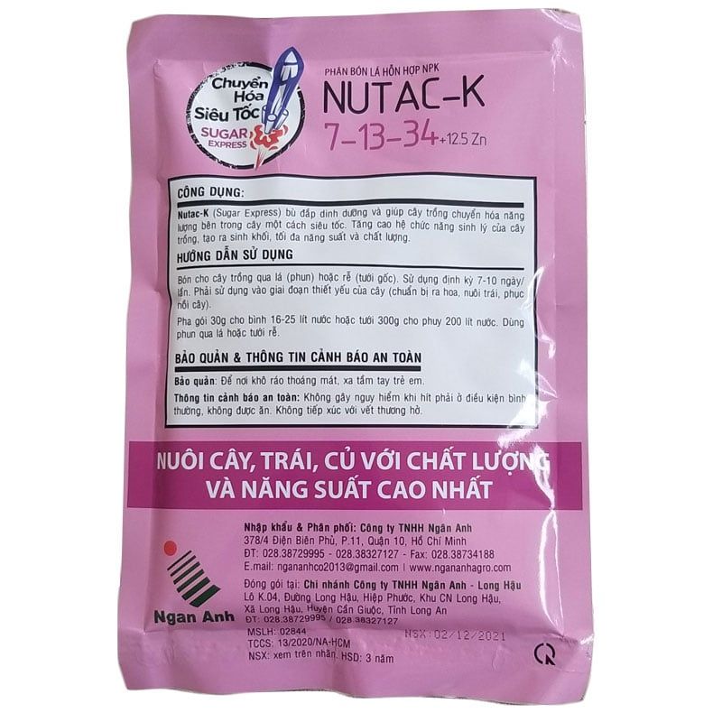 Phân Bón Lá Hỗn Hợp NPK NUTAC-K 7-13-34 + 125 Zn - Chuyển Hóa Siêu Tốc ...